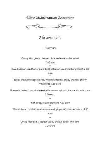 A la carte menu | PDF