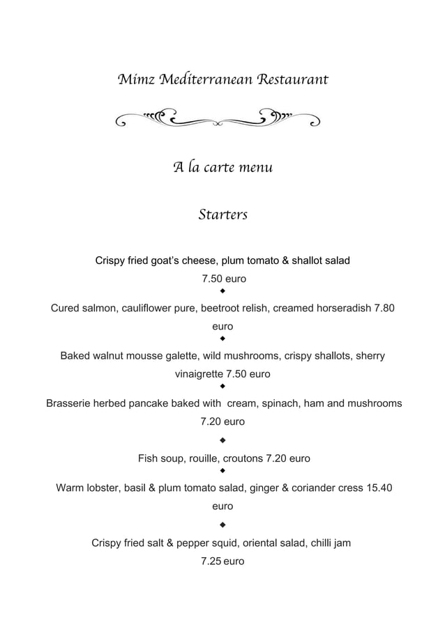 A la carte menu | PDF