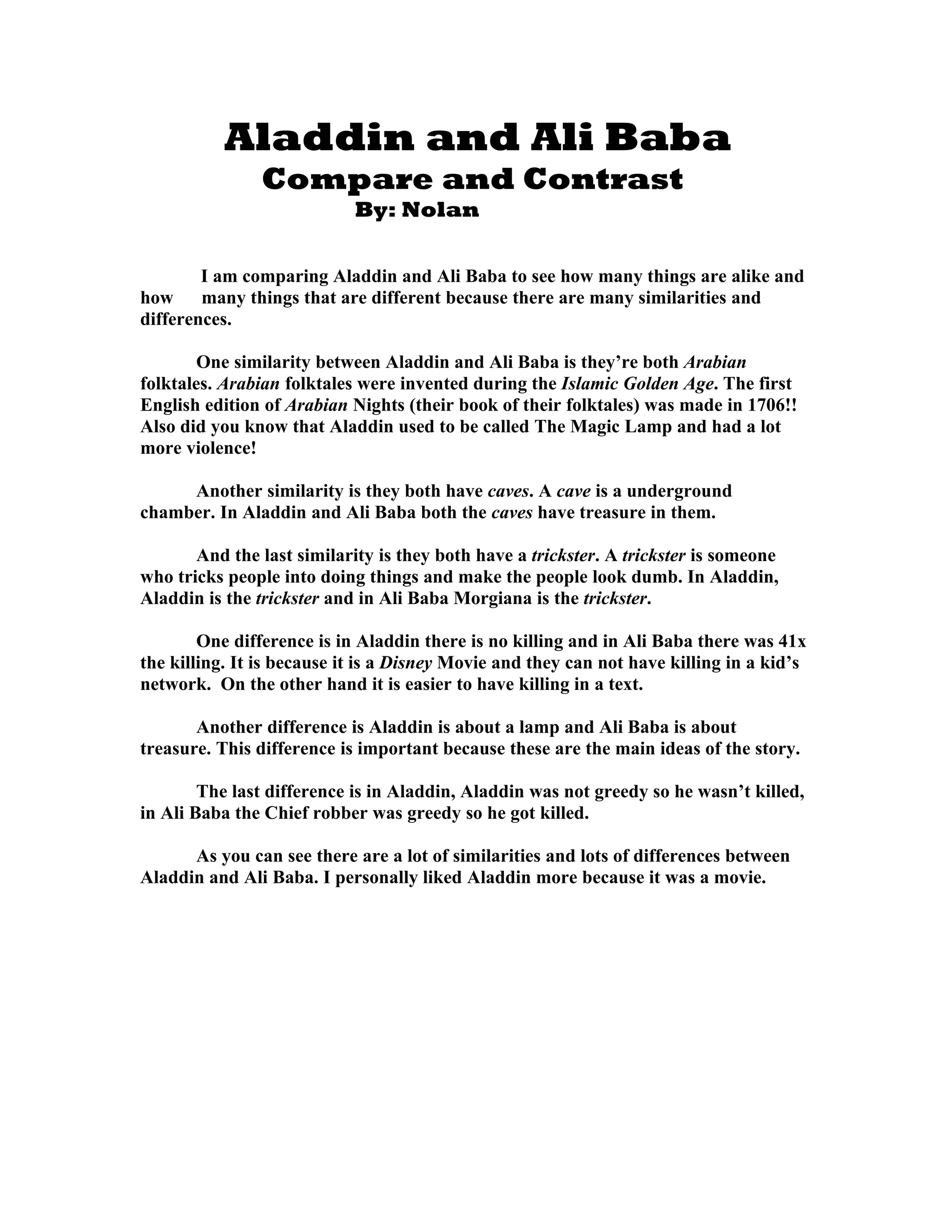 Aladdin and ali baba | DOC