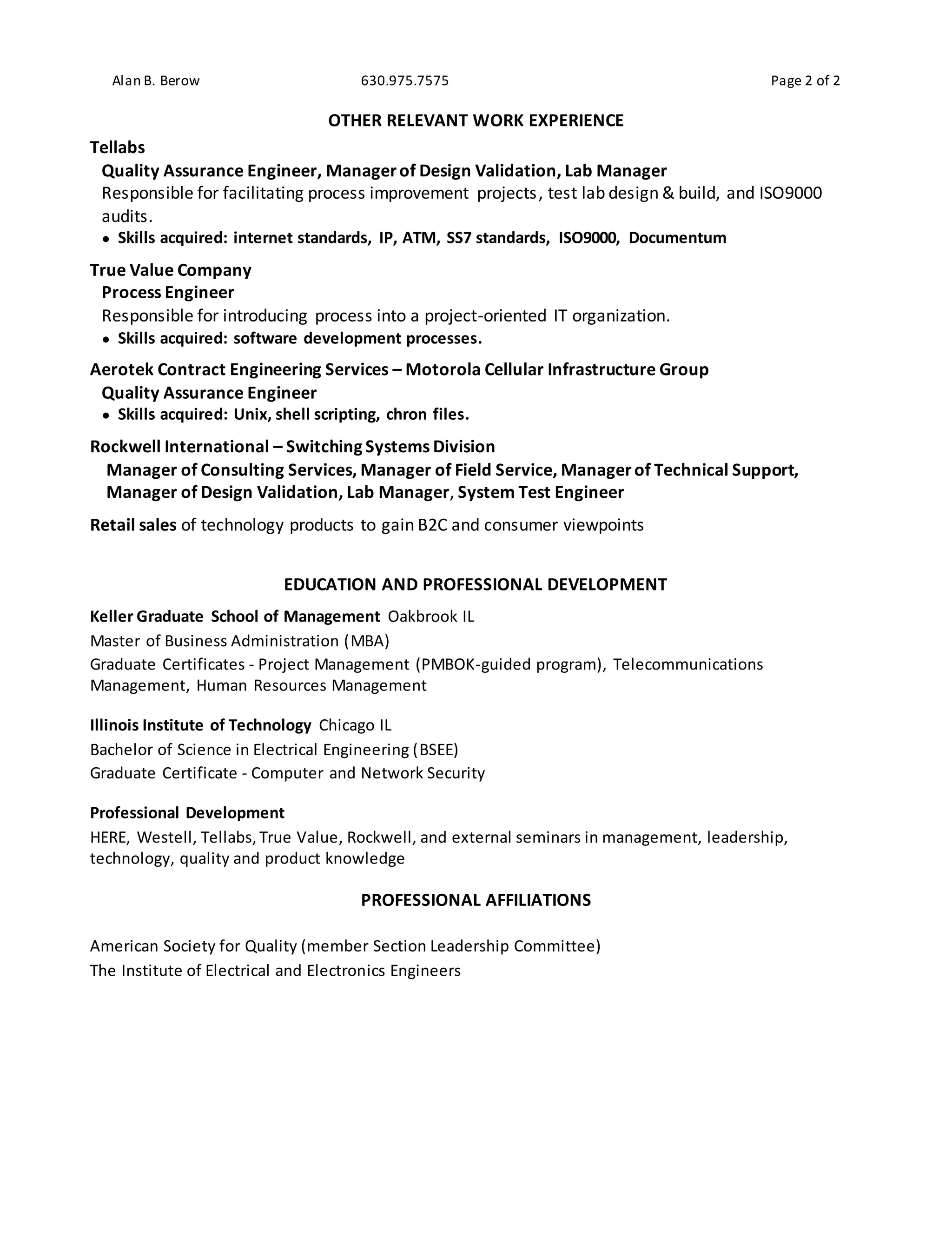 Alan Berow Process Engineer Resume | DOCX