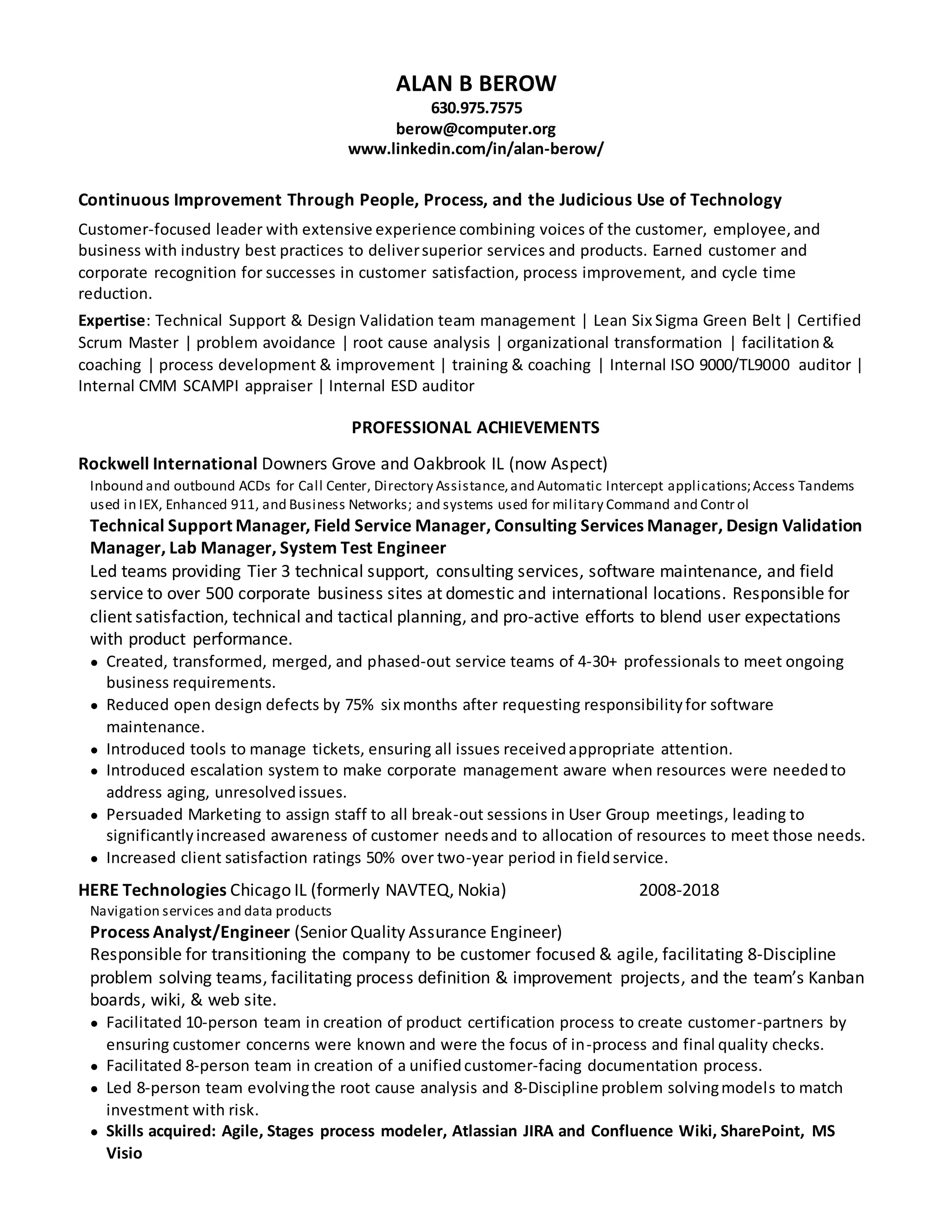 Alan Berow Technical Support Resume | PDF