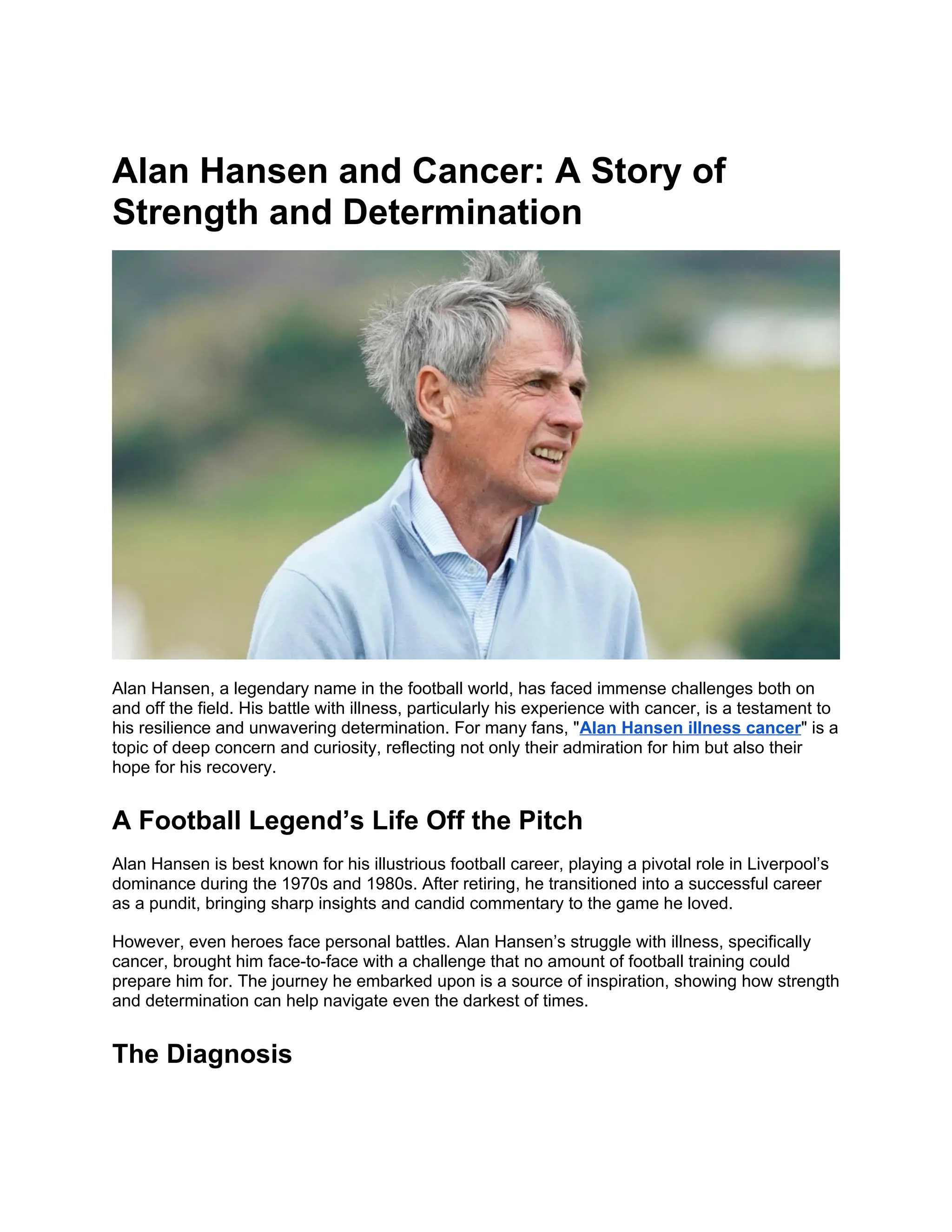Alan Hansen and Cancer: A Story of Strength and Determination | DOCX