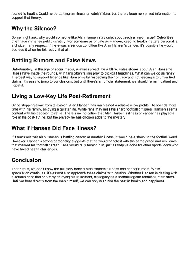 The Untold Story of Alan Hansen: A Journey Through Illness and Cancer ...