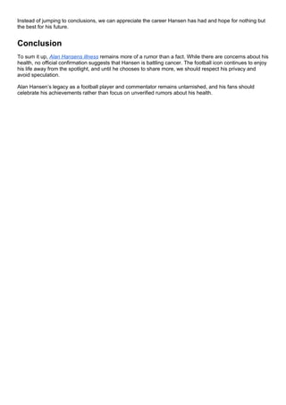 Alan Hansen Illness Cancer_ Uncovering the Truth Behind His Health ...