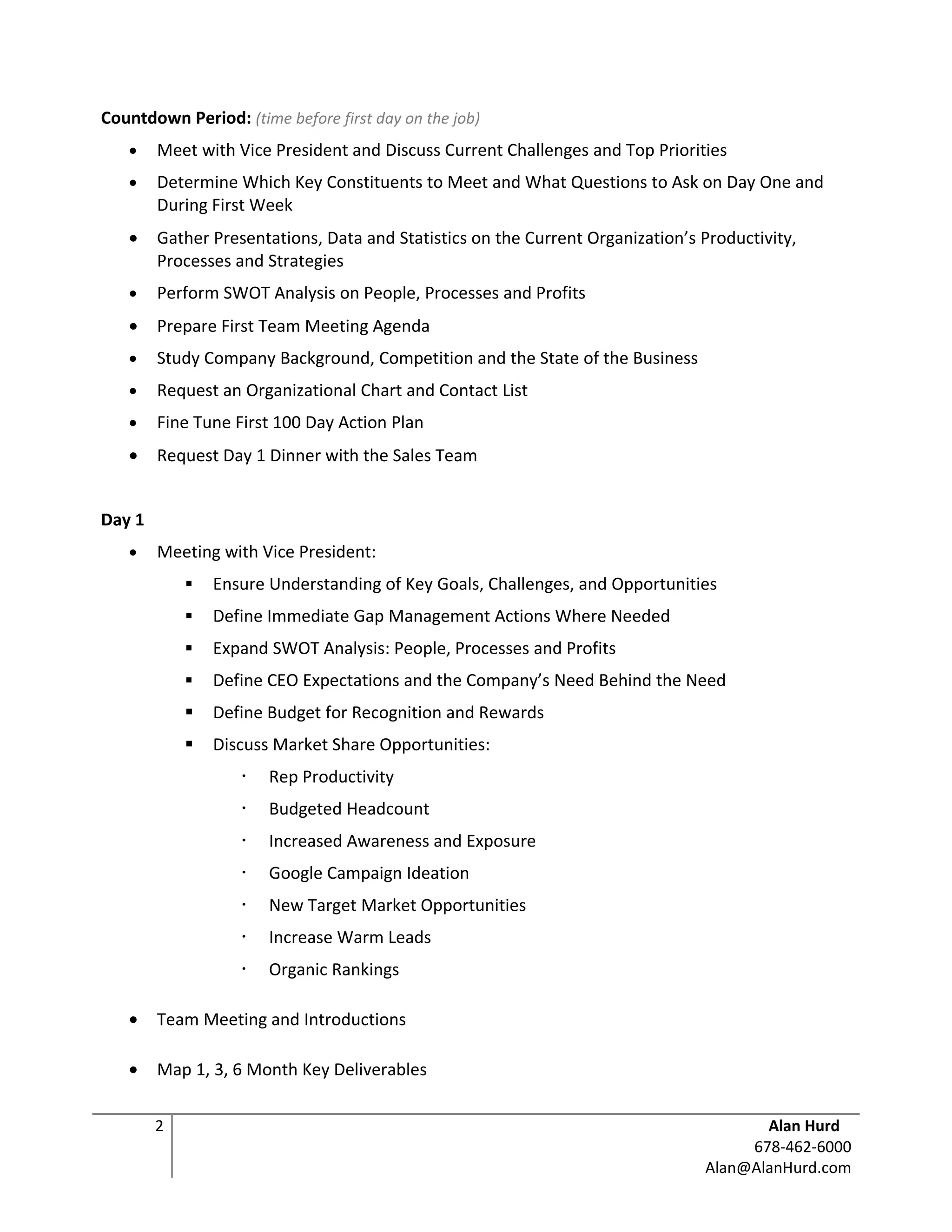 Alan Hurd Strategic 100 Day Action Plan Example | DOC