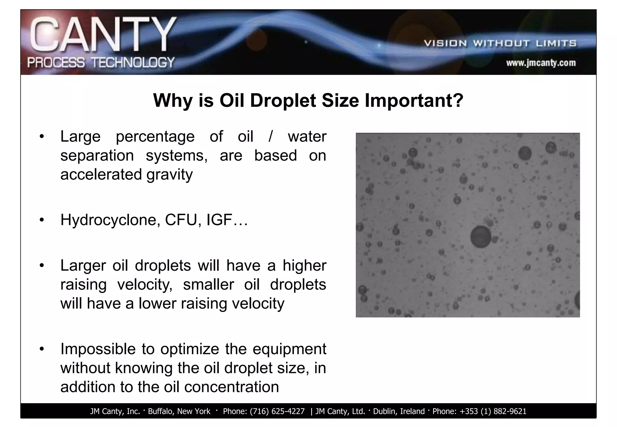 TECHNOLOGY FOR MONITORING OIL DROPLET & SOLIDS PARTICLE SIZE IN ...