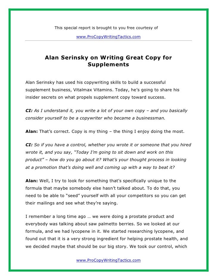 Alan serinsky on writing great copy for supplements