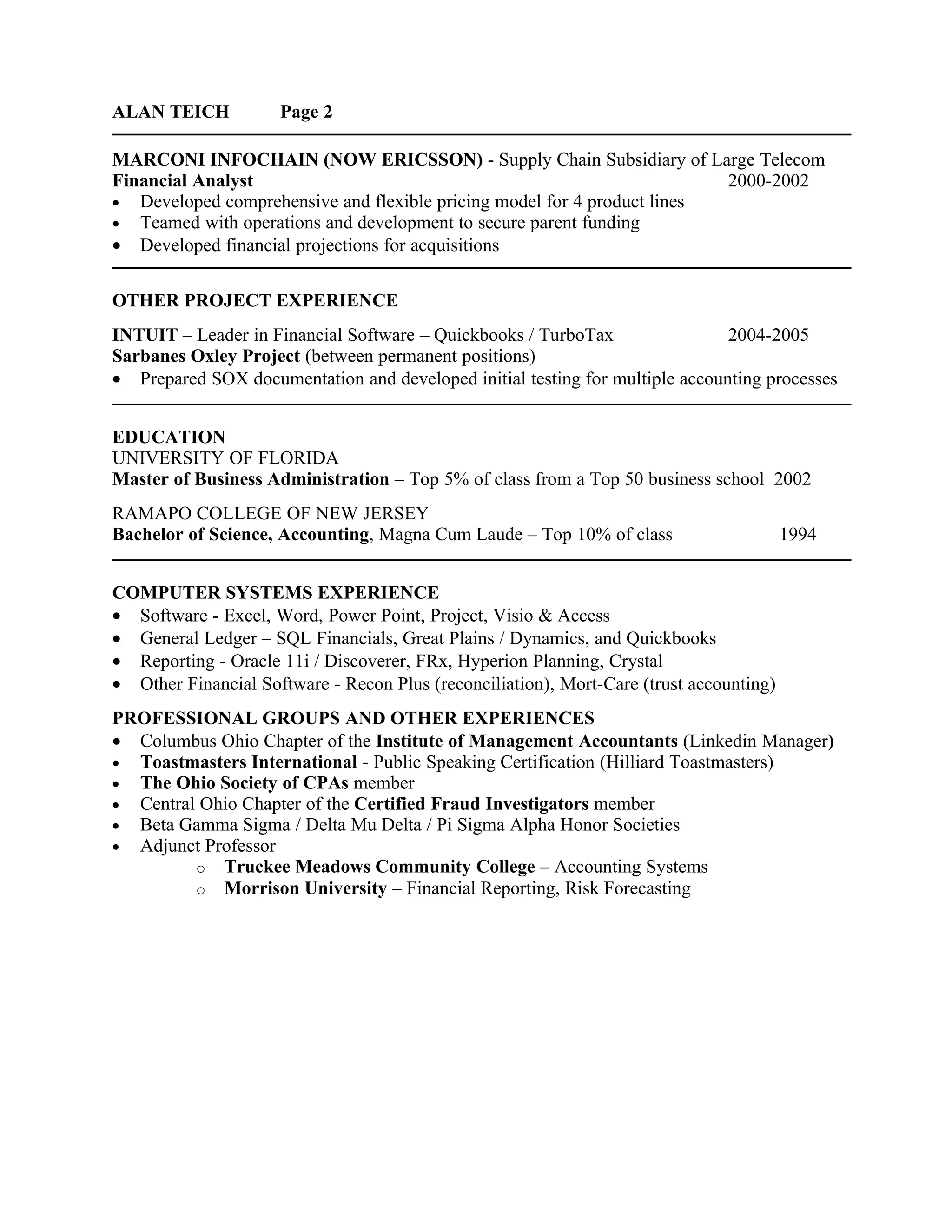 Alan Teich Cv 012611 | PDF