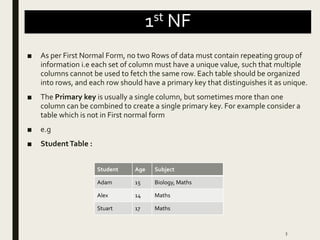 Normalization,1st NF, 2nd NF, 3rd NF, BCNF, 4th NF, 5th NF | PPT