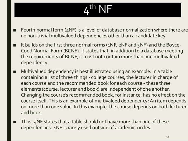 Normalization,1st NF, 2nd NF, 3rd NF, BCNF, 4th NF, 5th NF