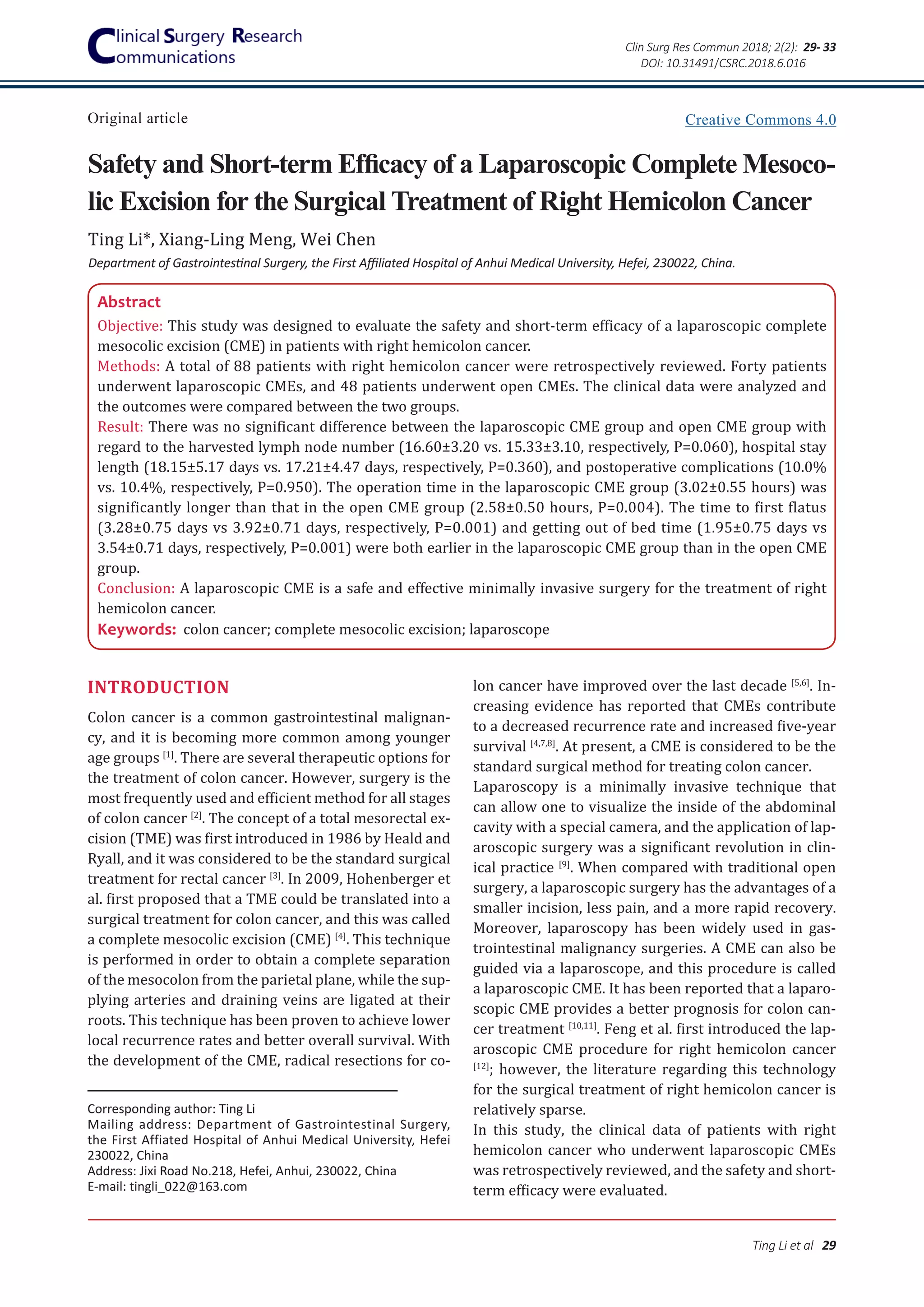 A Laparoscopic Complete Mesocolic Excision For The Surgical Treatment