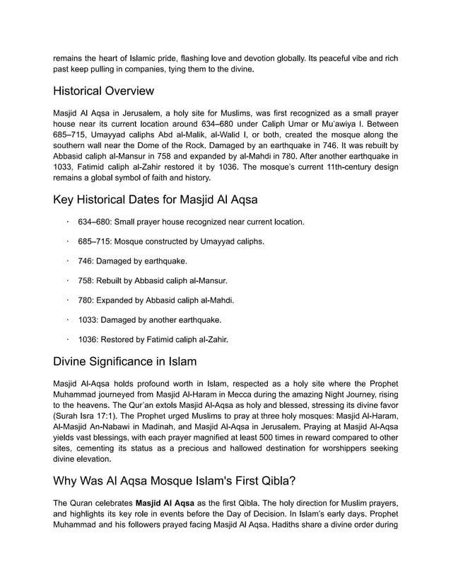 Al Aqsa Masjid | Why is It So Important in Islam? | PDF