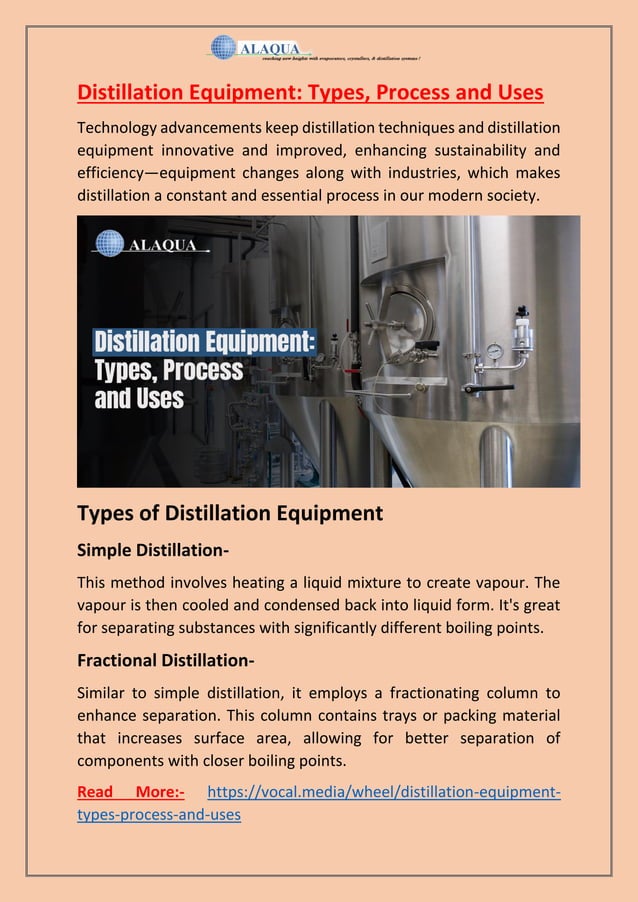 Distillation Equipment: Types, Process and Uses | PDF