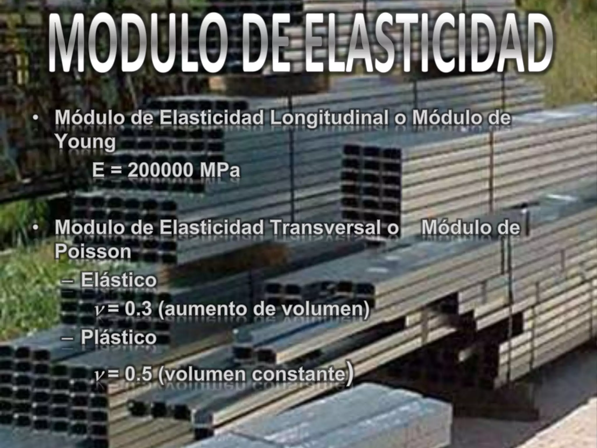 Alargamiento, estriccion y modulo de elasticidad del acero | PPTX