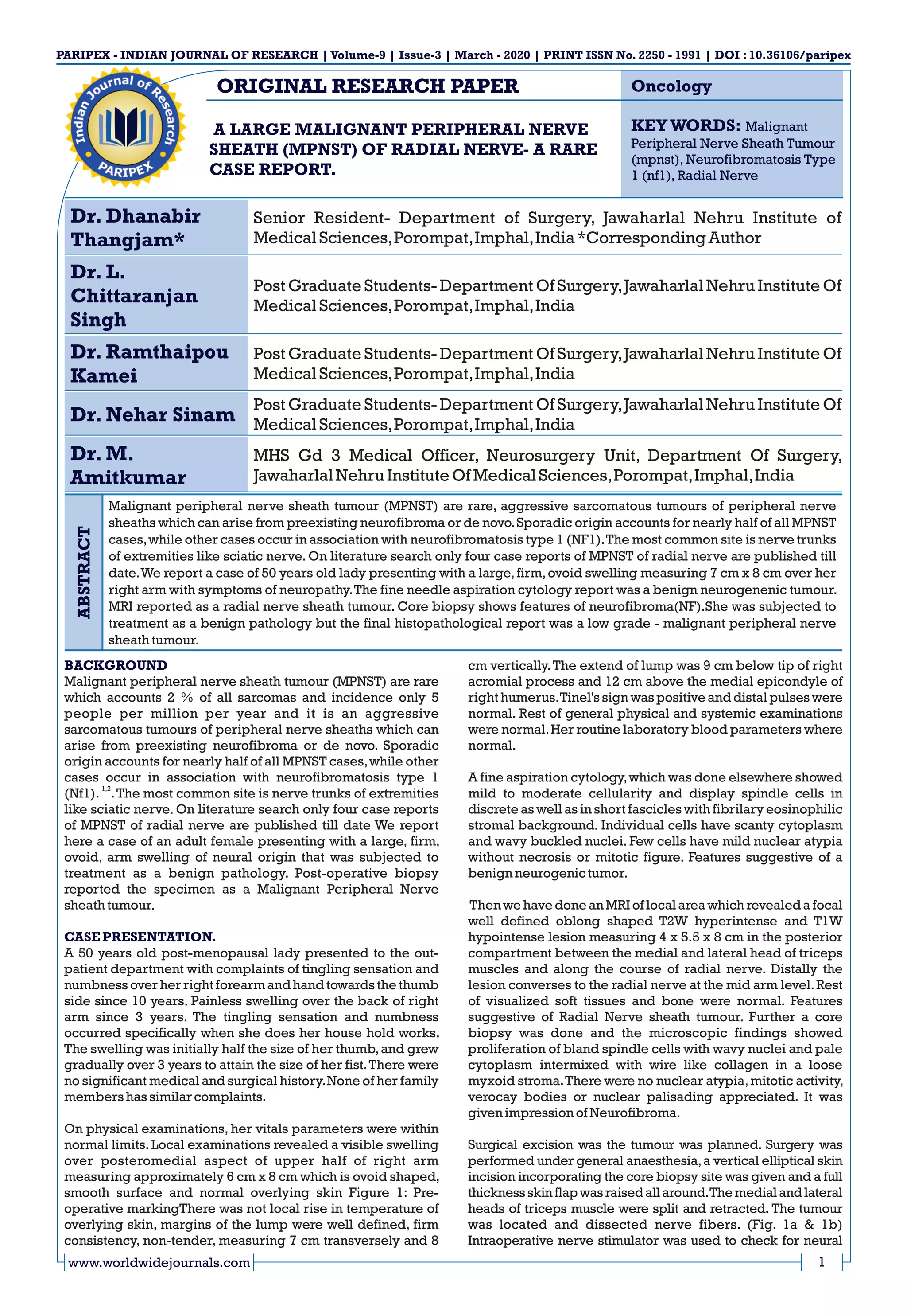 A large malignant peripheral nerve sheath tumour (mpsnt) of radial ...