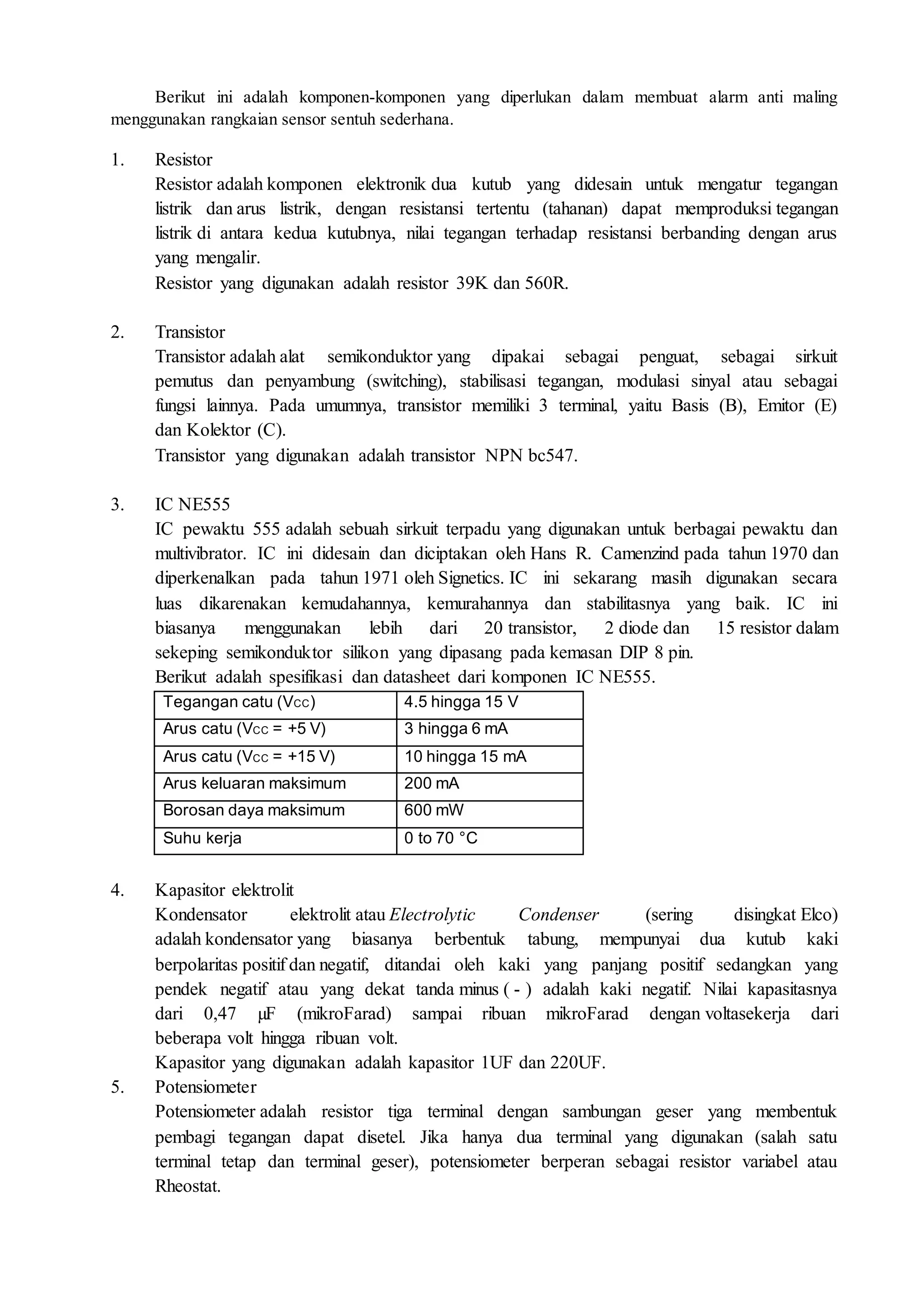 Alarm Anti Maling Menggunakan Aplikasi Rangkaian Sensor Sentuh ...