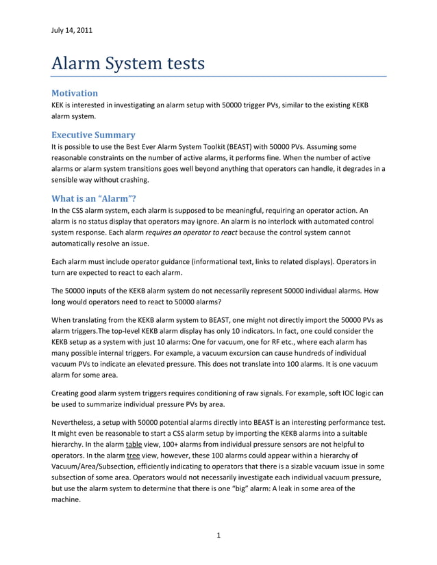 BEAST - CSS Alarm Handler Performance Tests | PDF | Home Security ...