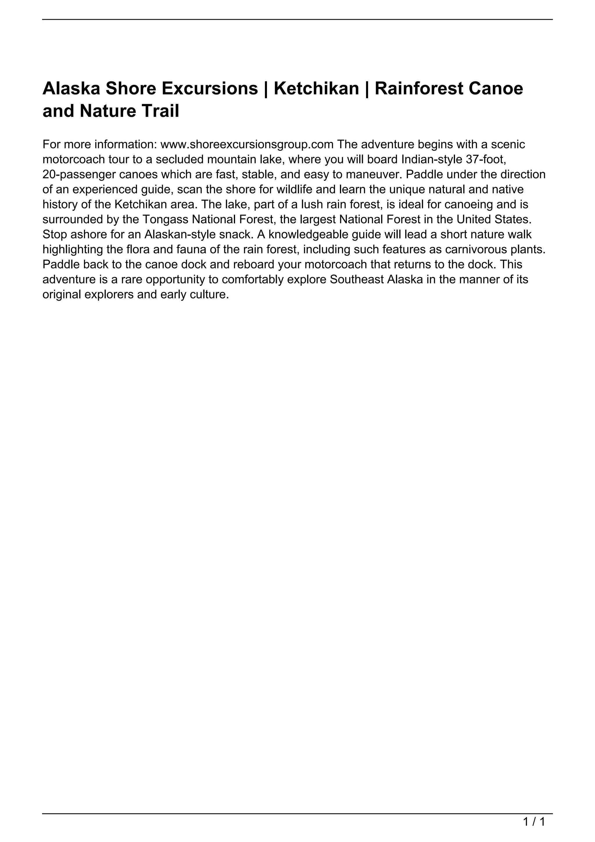 Alaska Shore Excursions | Ketchikan | Rainforest Canoe and Nature Trail ...