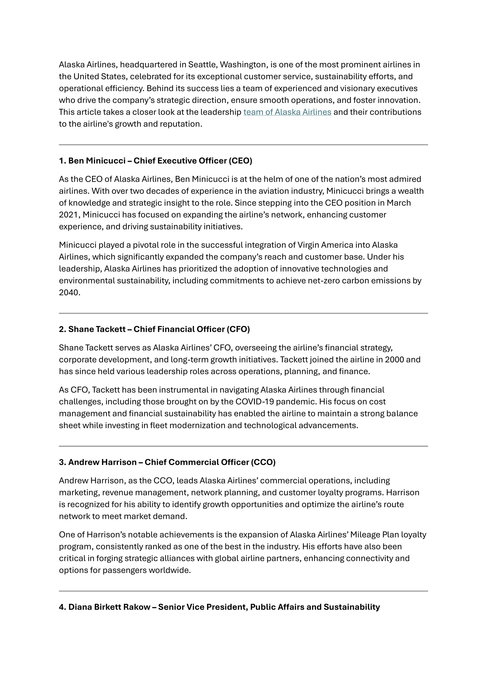 Meet Alaska Airlines Executives: Leadership Team Overview | PDF