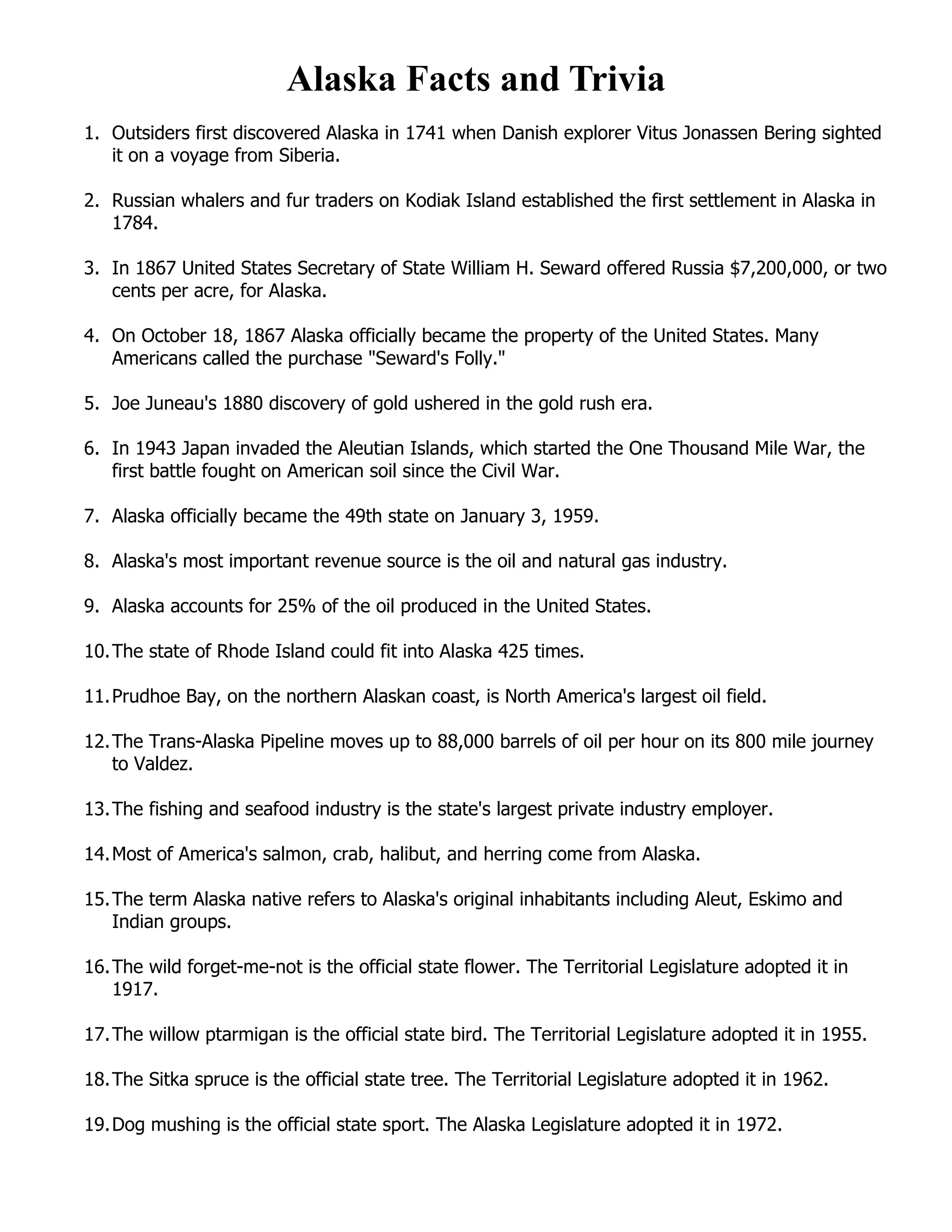 Alaska Facts and Trivia | DOCX