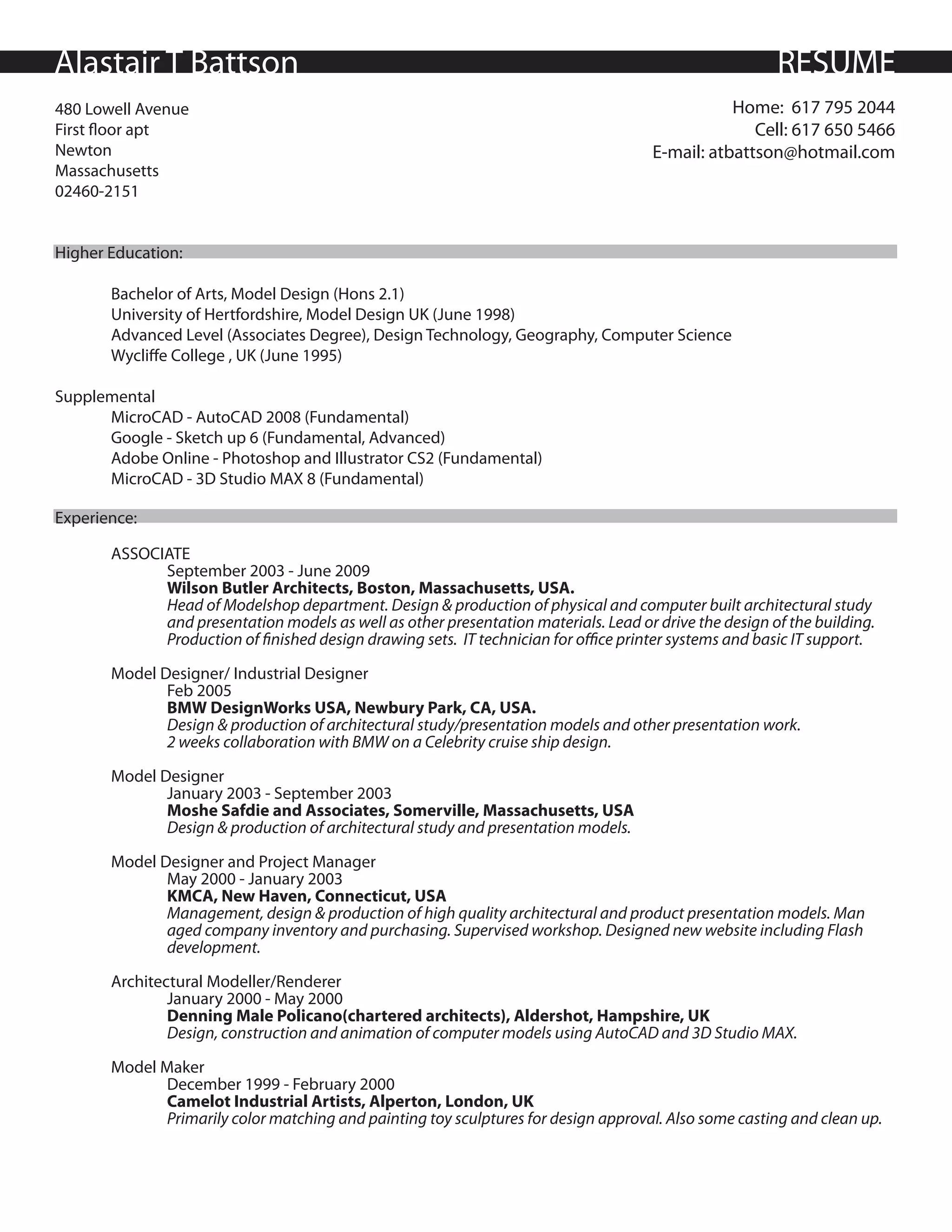 Alastair Battson Resume2009 | PDF