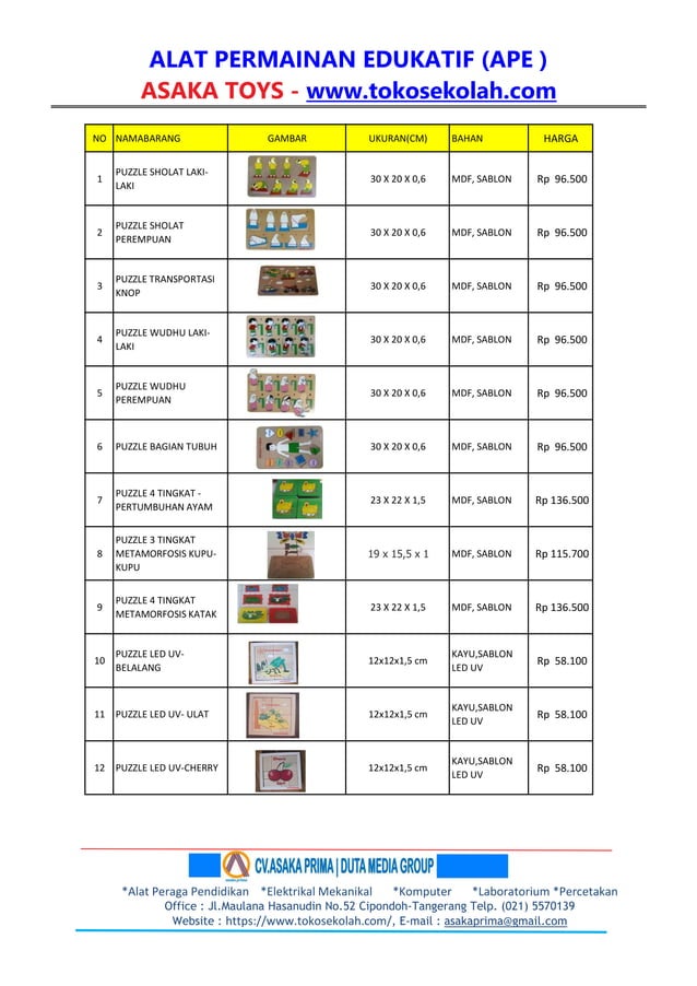 Alat Permainan Edukatif (APE) PAUD-TK-RA | PDF