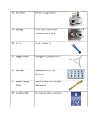 Alat alat kimia beserta kegunannya | DOCX