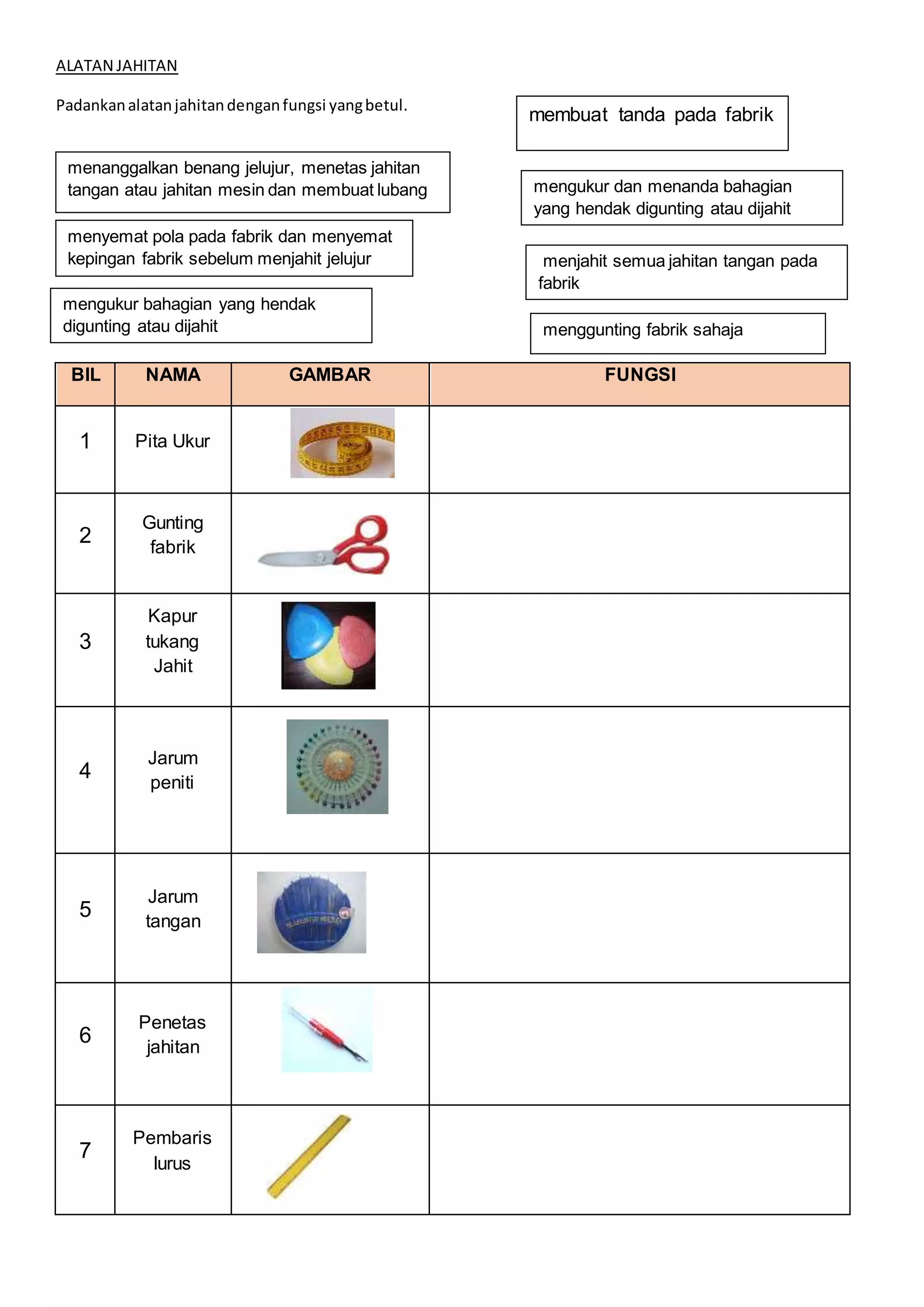 Alatan jahitan latihan liveworksheet | DOCX