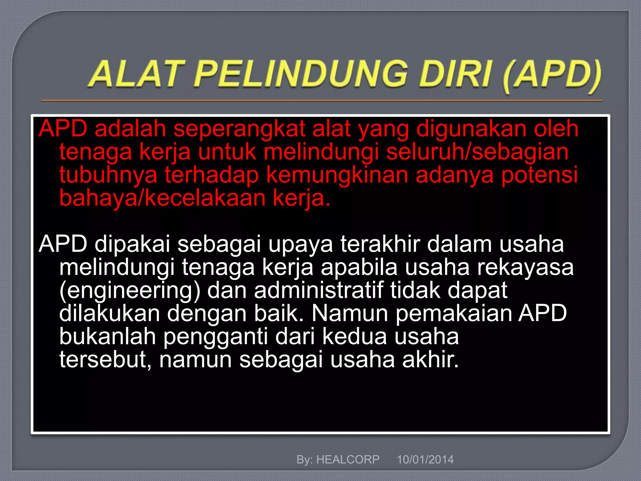 Alat pelindung diri (apd) lengkap untuk operasi | PPTX