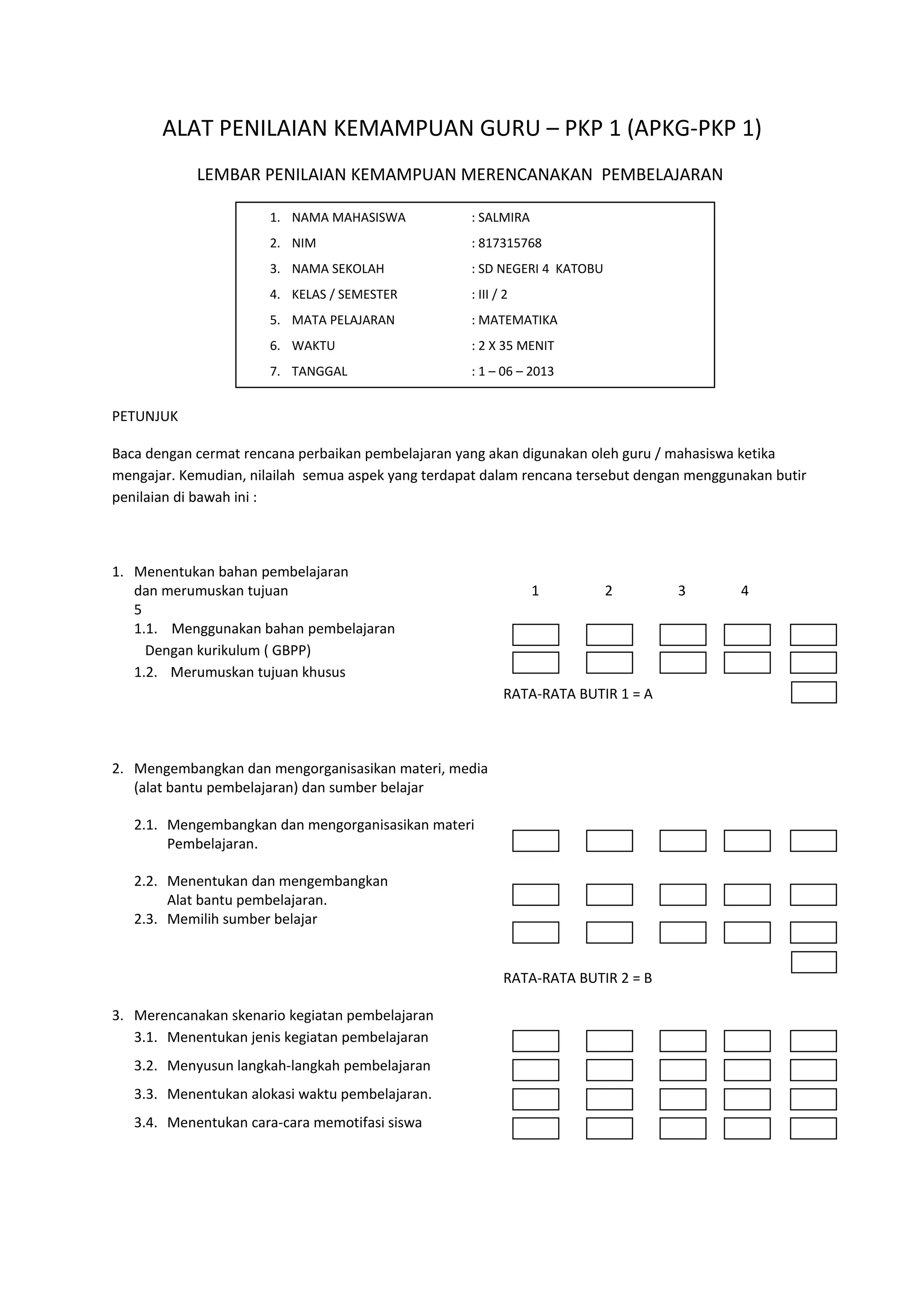 Alat penilaian kemampuan guru (apkg 1 dan 2) 2 | DOC