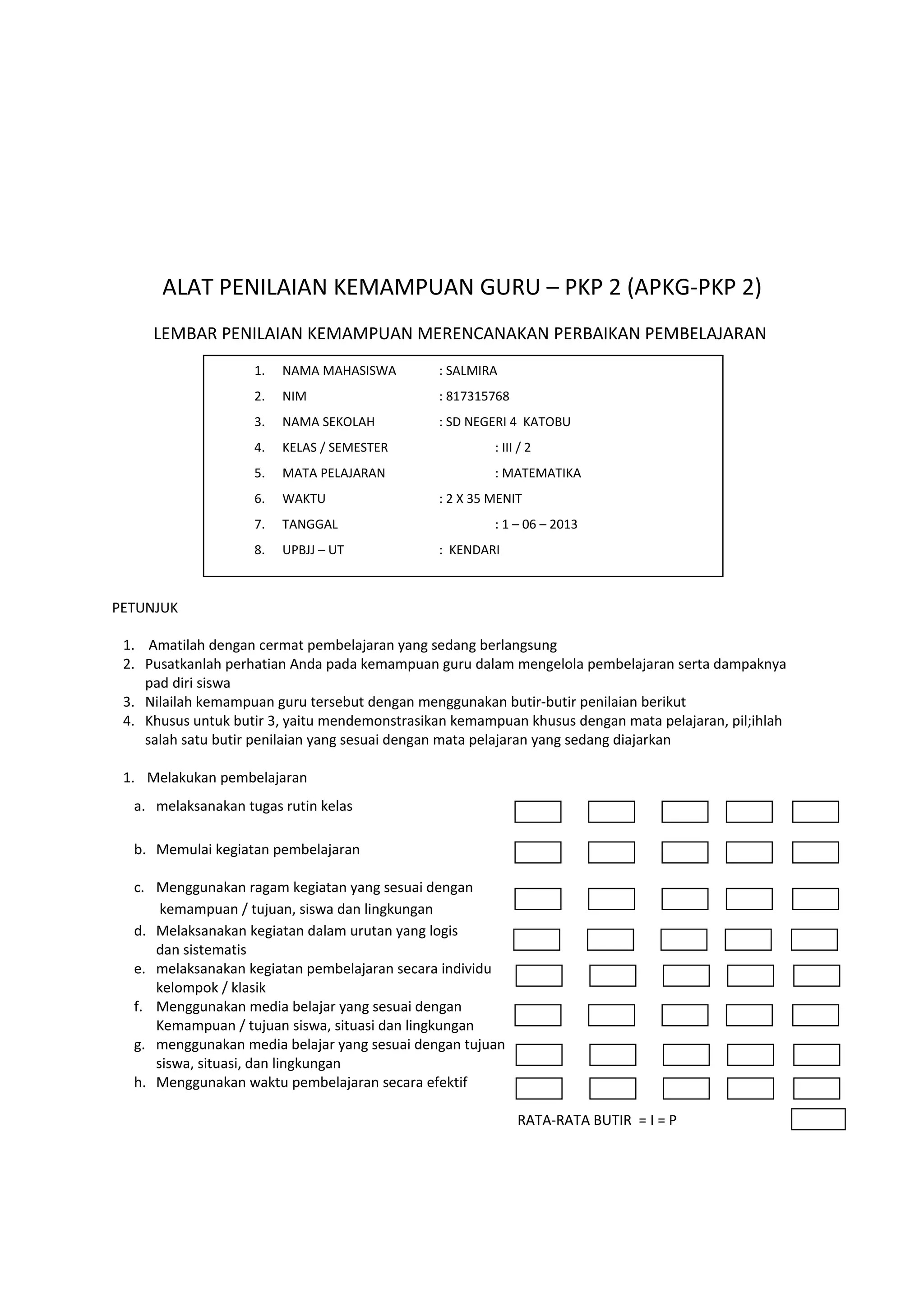 Alat penilaian kemampuan guru (apkg 1 dan 2) 2 | DOC