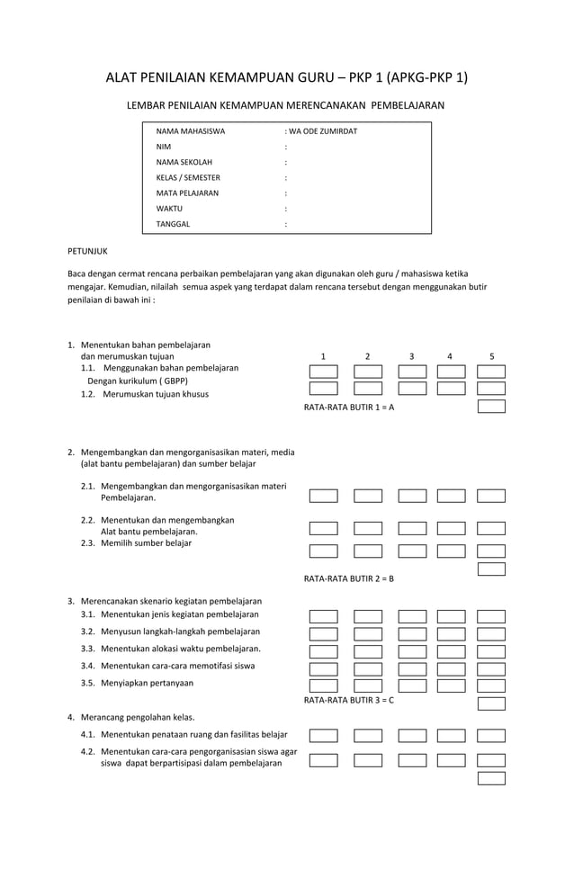 Alat penilaian kemampuan guru (apkg 1 dan 2) 2 | DOC