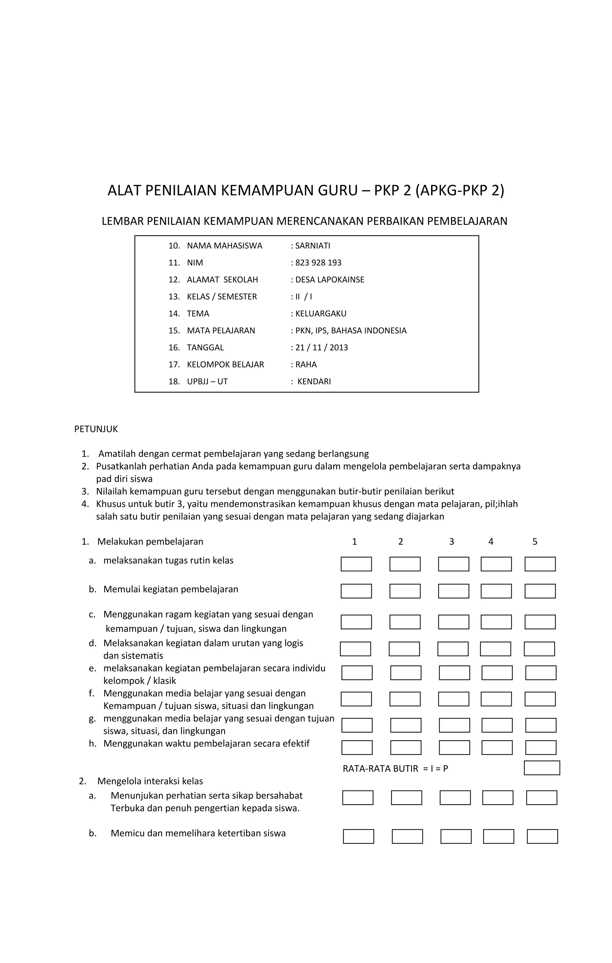 Alat penilaian kemampuan guru (apkg 1 dan 2) 2 | DOC