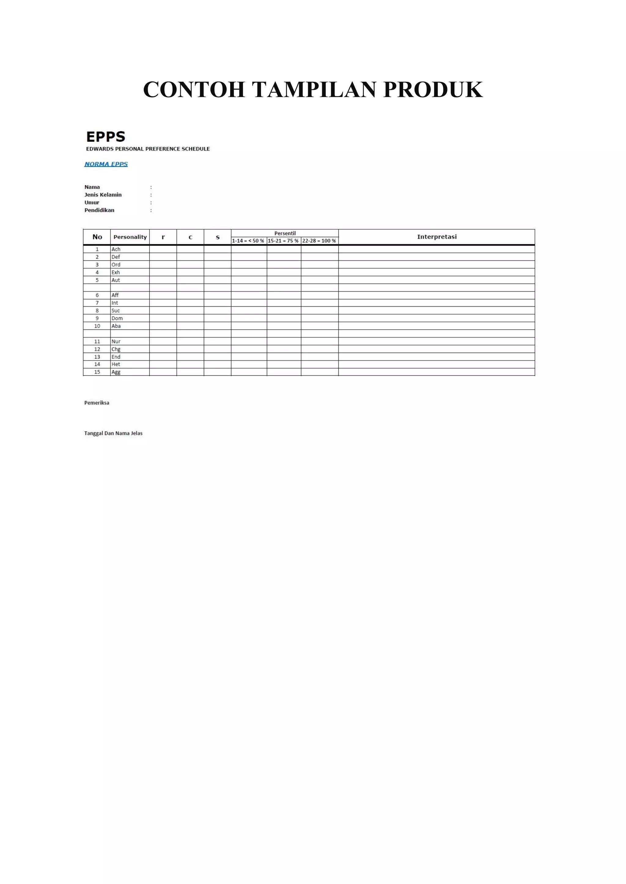 Alat tes epps lengkap dengan skoring epps | PDF