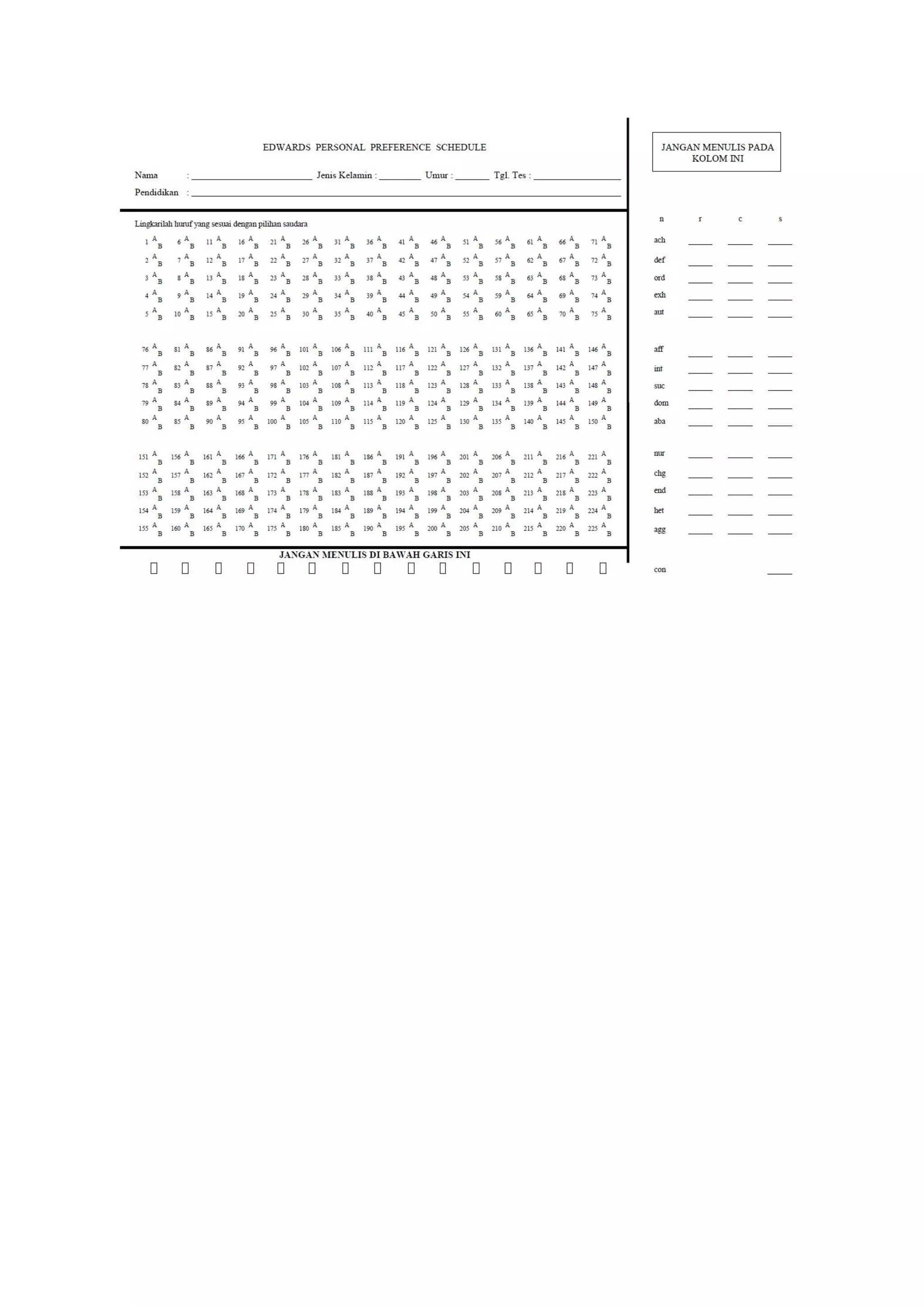 Alat tes epps lengkap dengan skoring epps | PDF