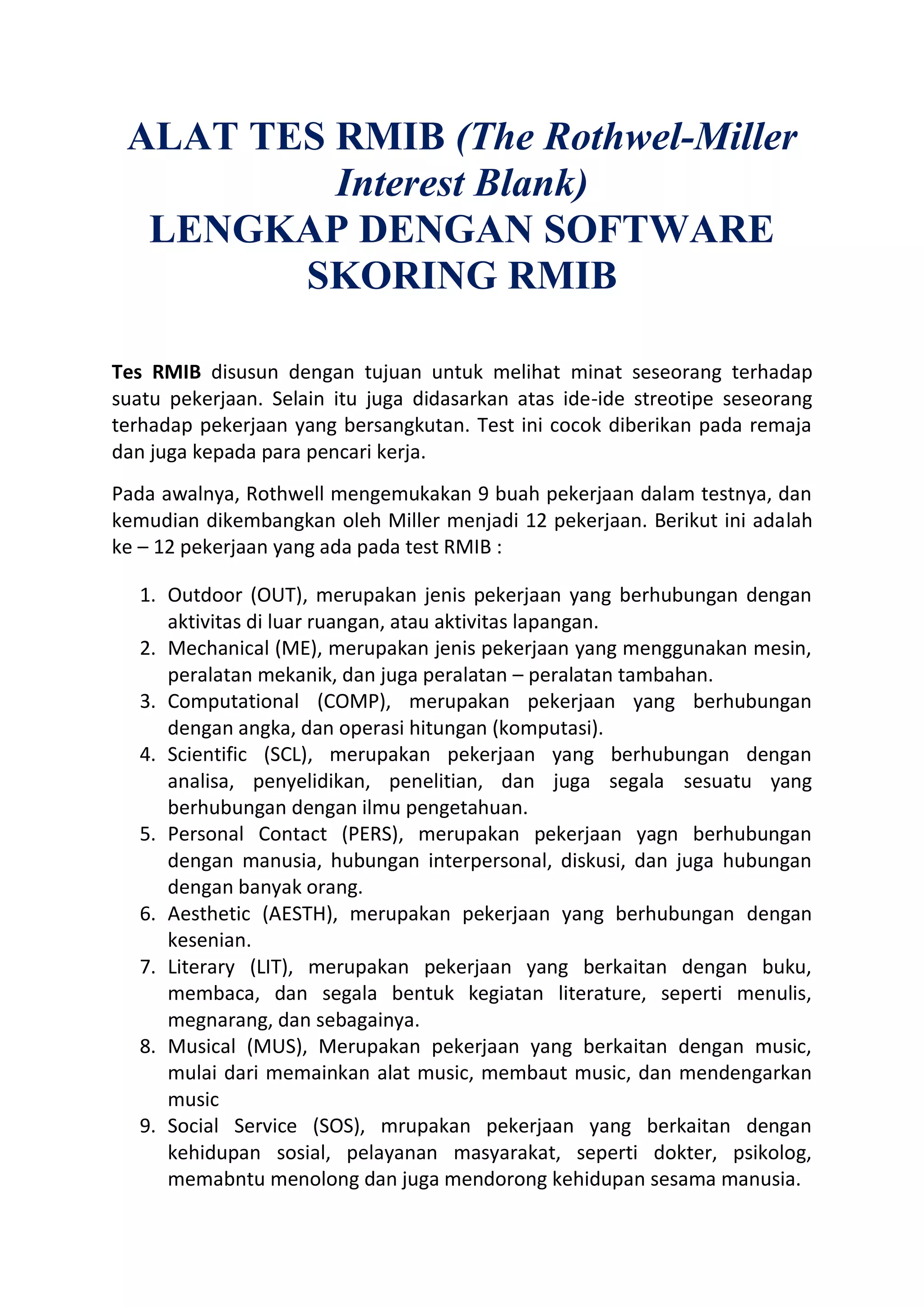 Alat tes rmib lengkap dengan skoring rmib | PDF