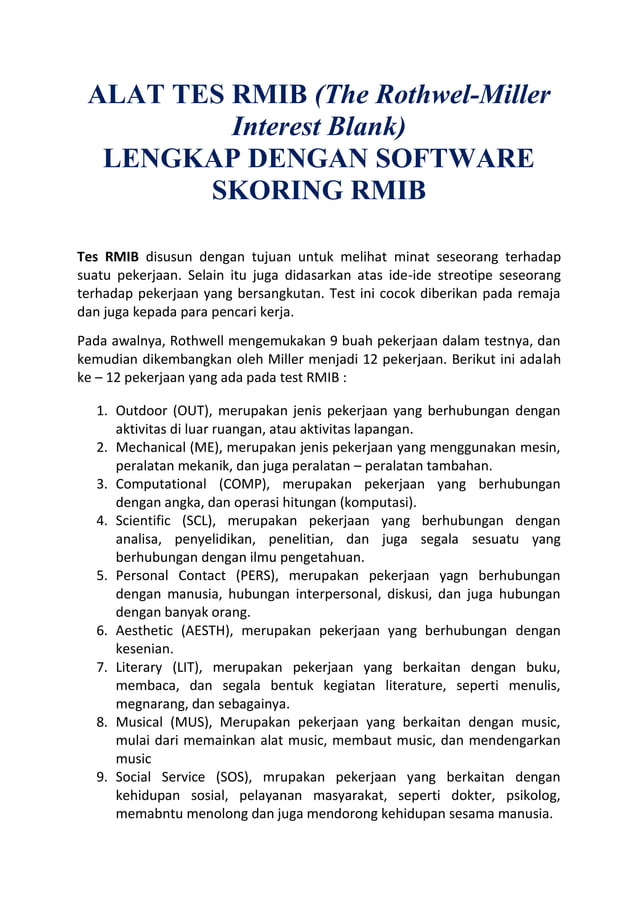 Alat tes rmib lengkap dengan skoring rmib | PDF