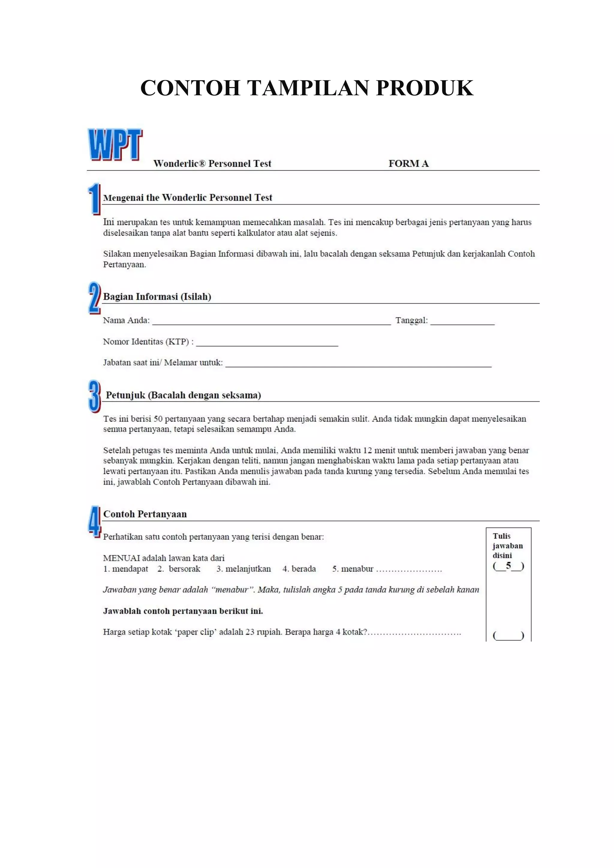 Alat tes wpt lengkap dengan skoring wpt | PDF