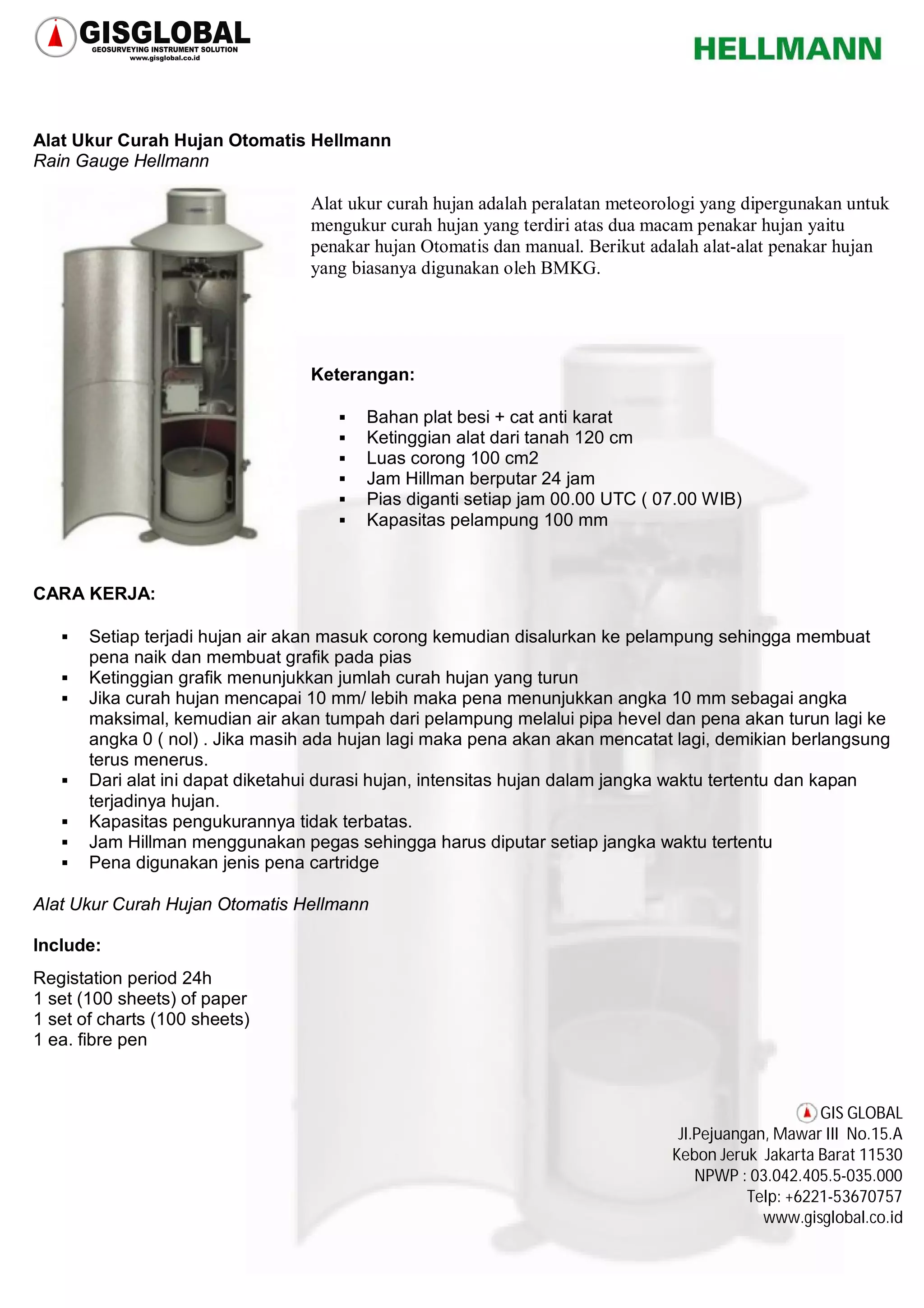 Alat ukur curah hujan otomatis hellmann | PDF