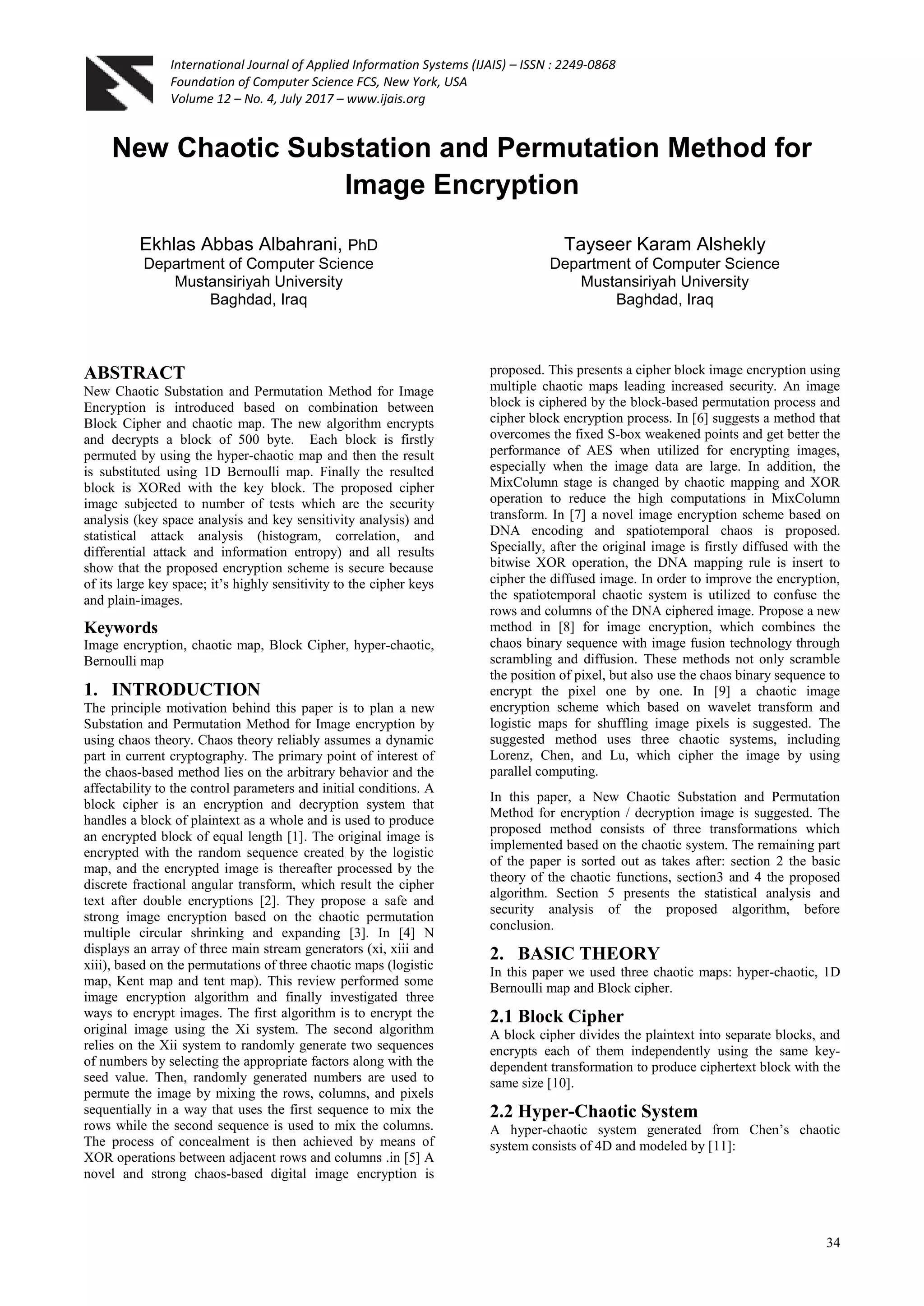 New Chaotic Substation and Permutation Method for Image Encryption | PDF