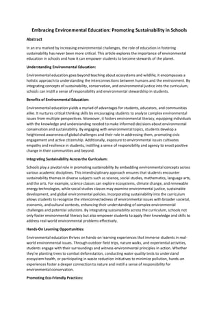 Embracing Environmental Education: Promoting Sustainability in Schools ...