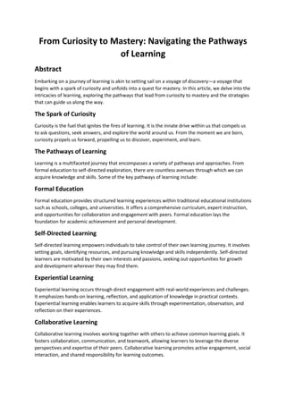 From Curiosity to Mastery: Navigating the Pathways of Learning | PDF