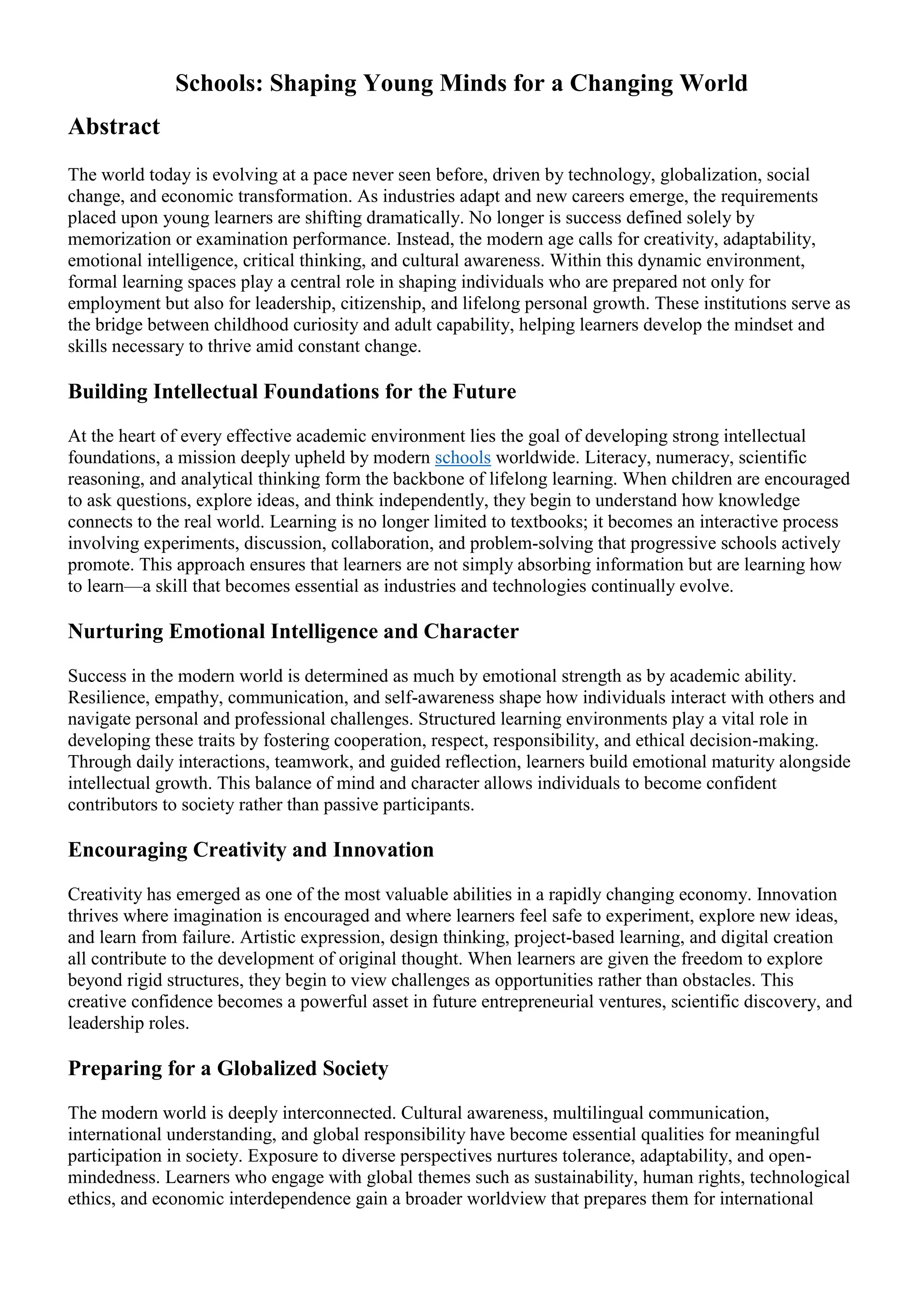 Schools: Shaping Young Minds for a Changing World | PDF