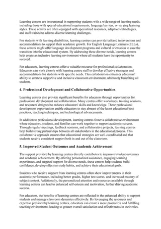 The Benefits of Learning Centers for Students and Educators: A ...