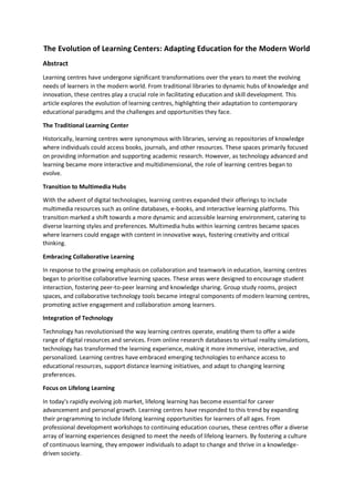 The Evolution of Learning Centers: Adapting Education for the Modern ...