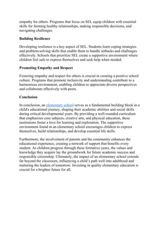 The Foundation of Learning: A Guide to Elementary School Education | PDF