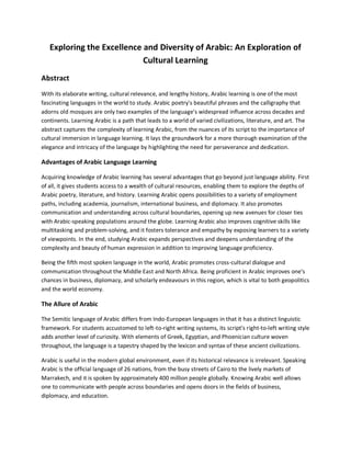 Exploring the Excellence and Diversity of Arabic: An Exploration of ...
