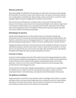 Exploring the Excellence and Diversity of Arabic: An Exploration of ...