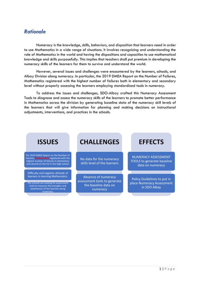 Albay Numeracy Assessment Tools (ALNAT) Manual.pdf | Educational ...