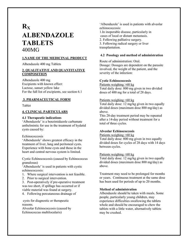 Albendazole 400 mg tablets smpc taj pharmaceuticals | PDF ...